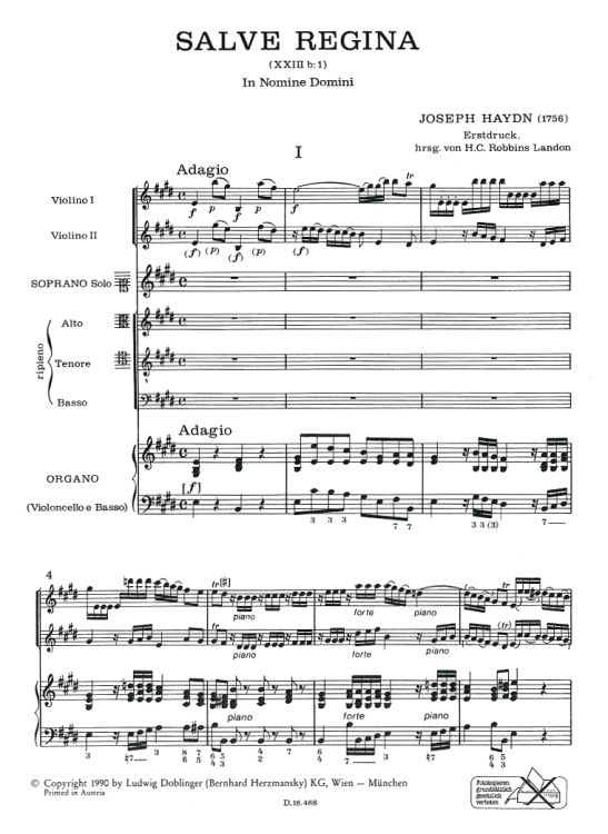 Joseph Haydn Salve Regina Hob XXIIIb:1 E-Dur GCh-Orch [Partitur]